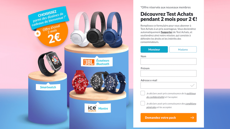 Test Achats : 2 mois pour 2€ et un cadeau de bienvenue offert