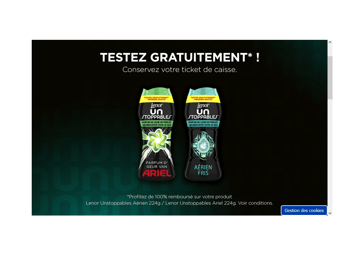 Parfum de linge en perles Unstoppables Lenor 100% remboursé